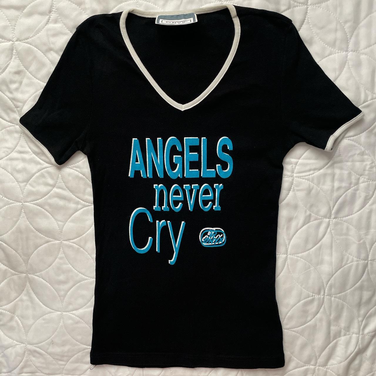 y2k angels never cry baby tee not sure of size... - Depop