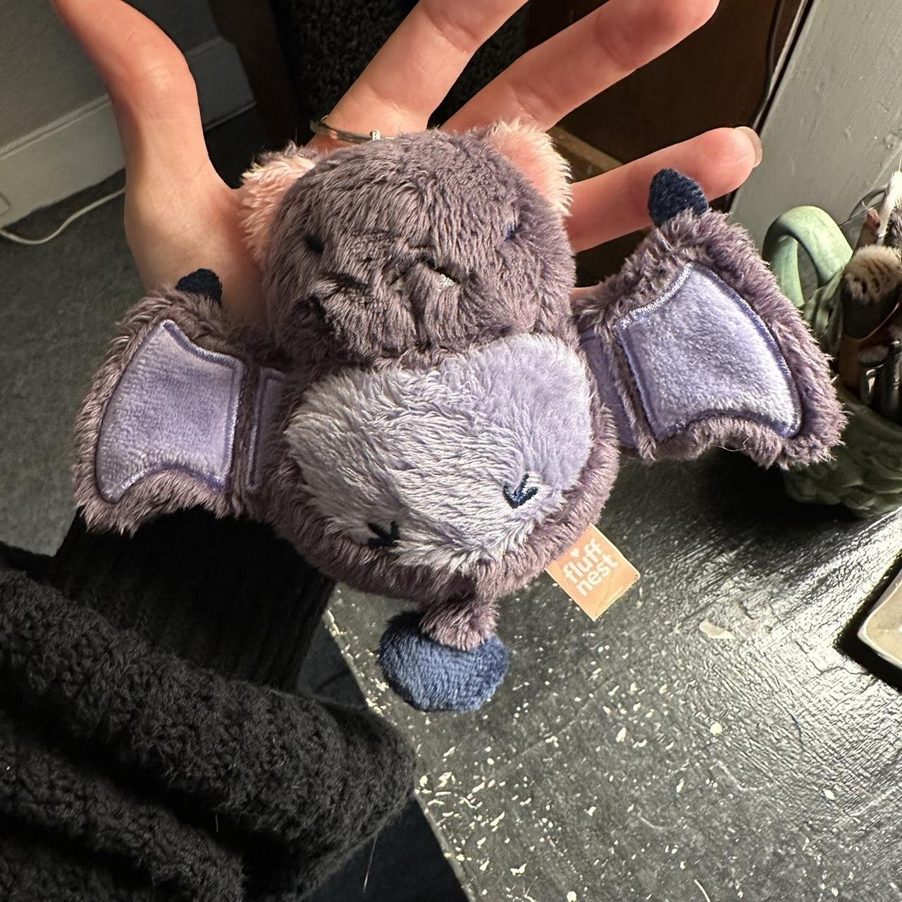 Fluffnest purple and grey bat plush keychain. - Depop