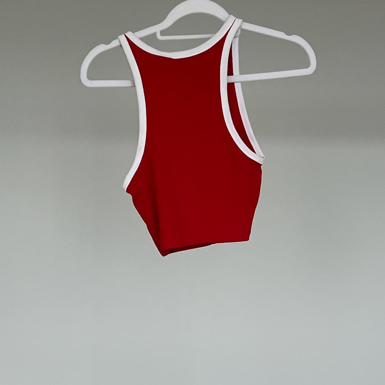 Zara red racer back tank with white pipping. Size L... - Depop