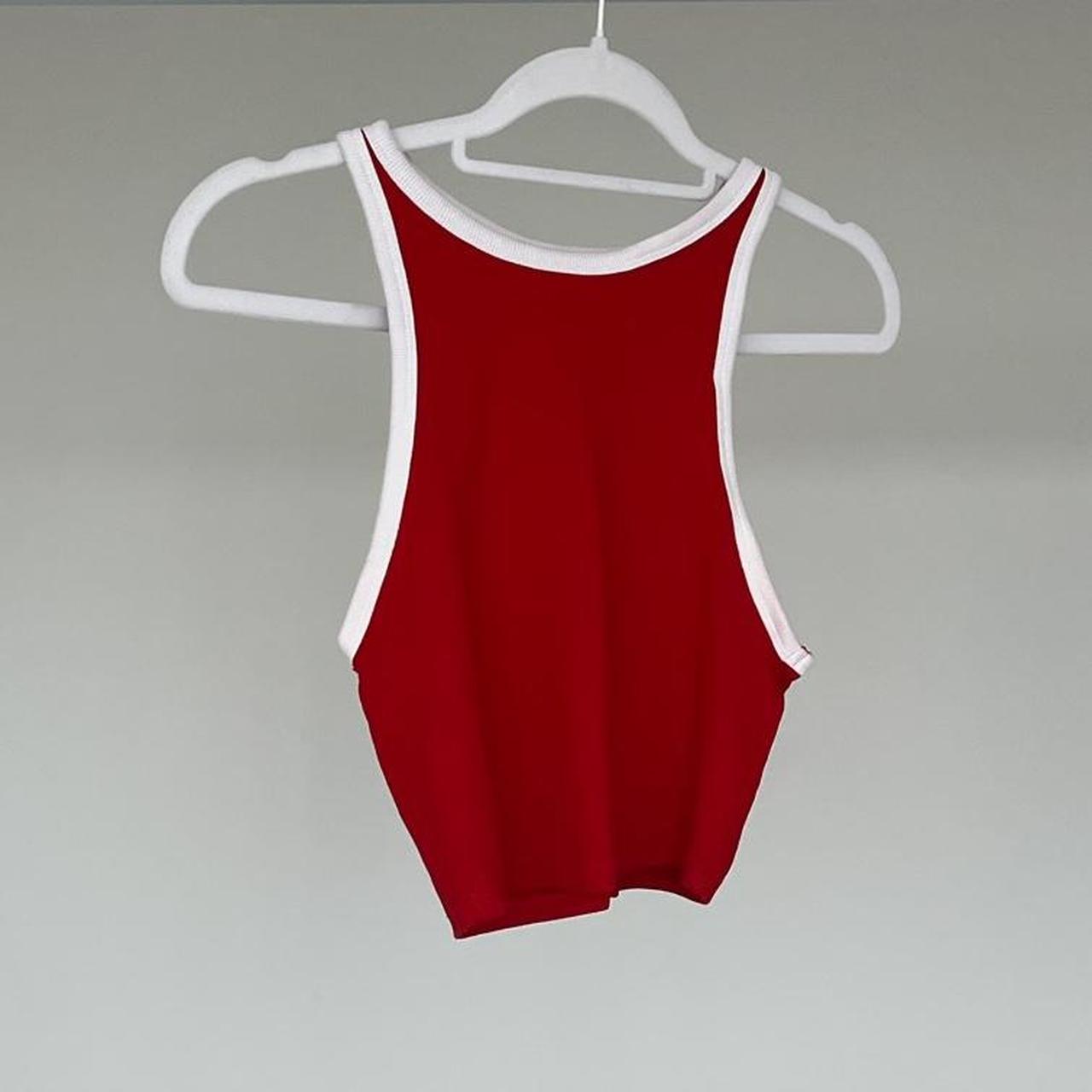 Zara red racer back tank with white pipping. Size L... - Depop