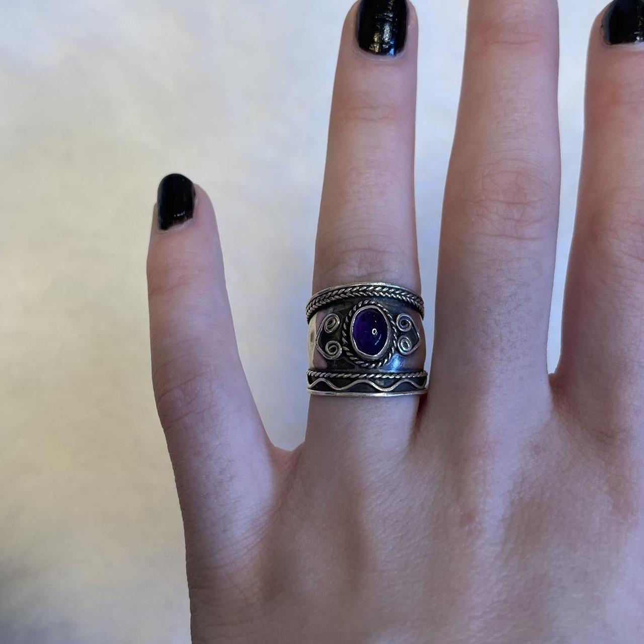 sterling silver amythest ring - size 6 - handmade... - Depop