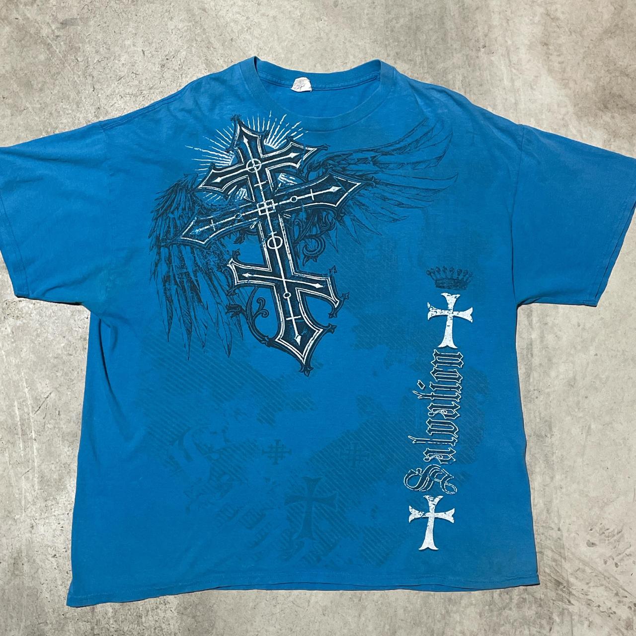 Y2K Salvation Blue Cross Tee Size : XL... | Depop