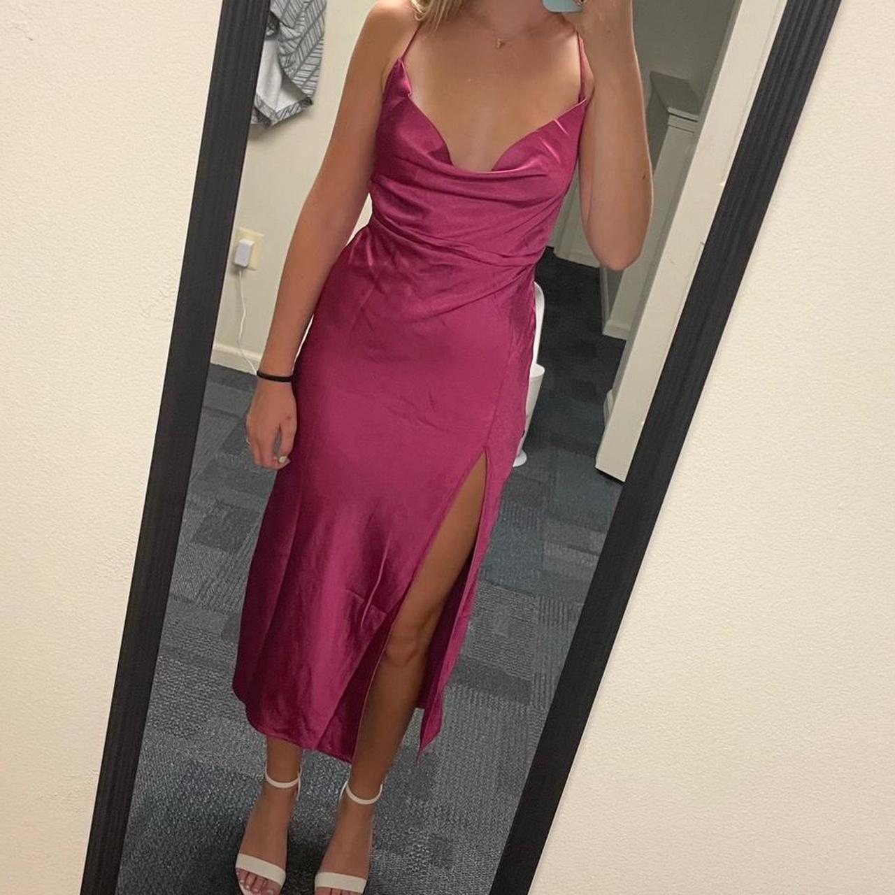 Princess Polly satin magenta pink midi dress with... | Depop