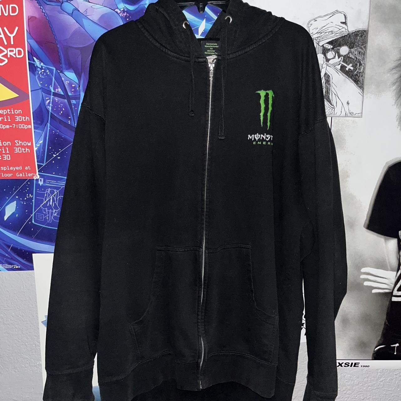 Monster Energy black zip up hoodie fits long and has... - Depop