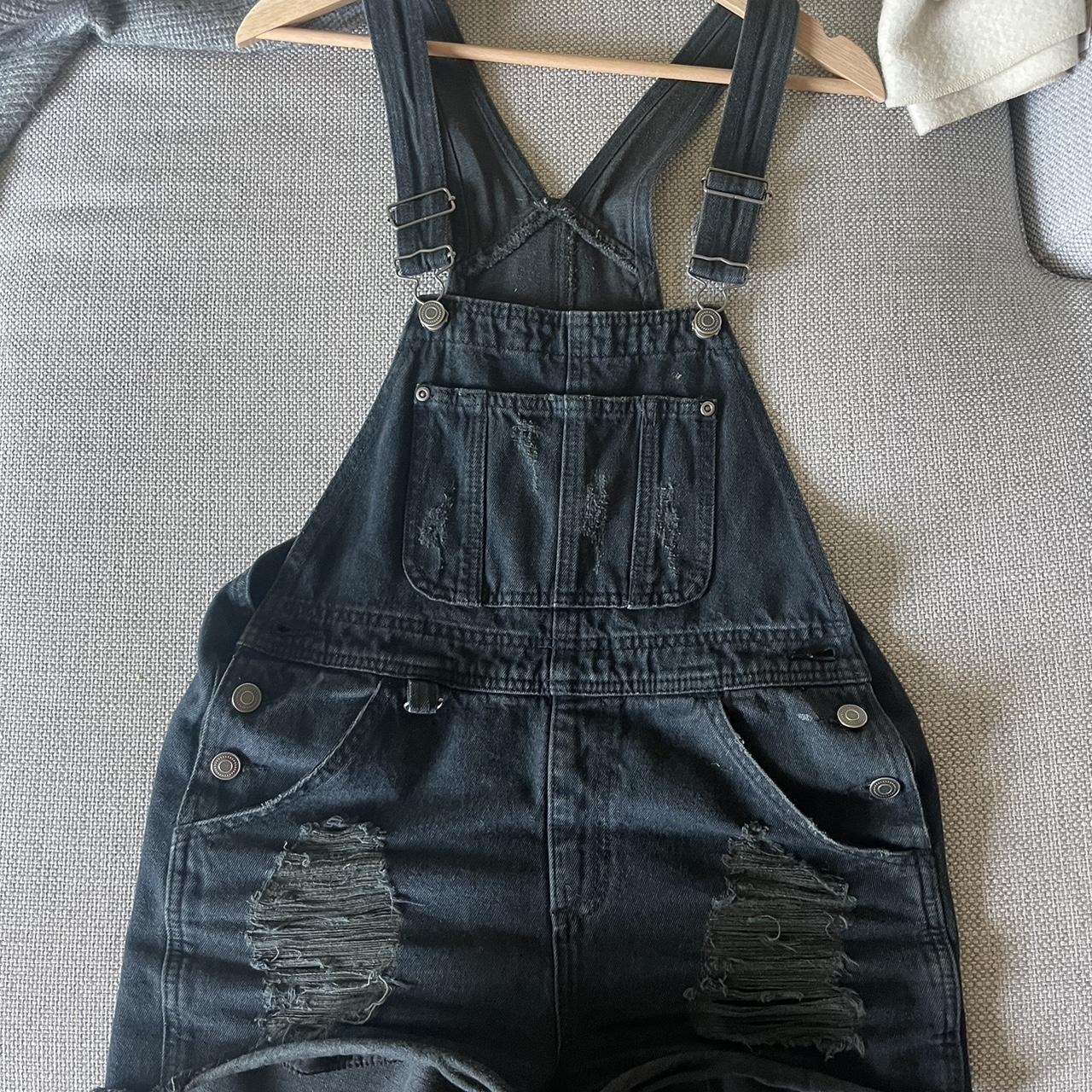 XS black denim overalls. Very cute and fun for summer! - Depop