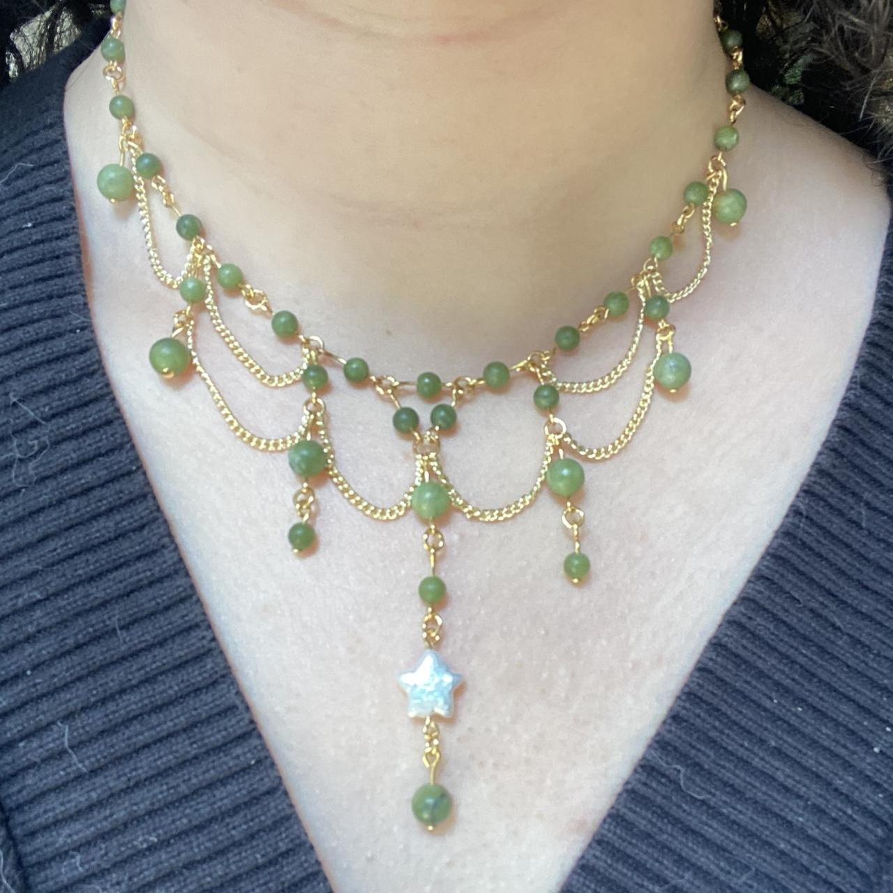 Handmade gold plated necklace with freshwater star... | Depop