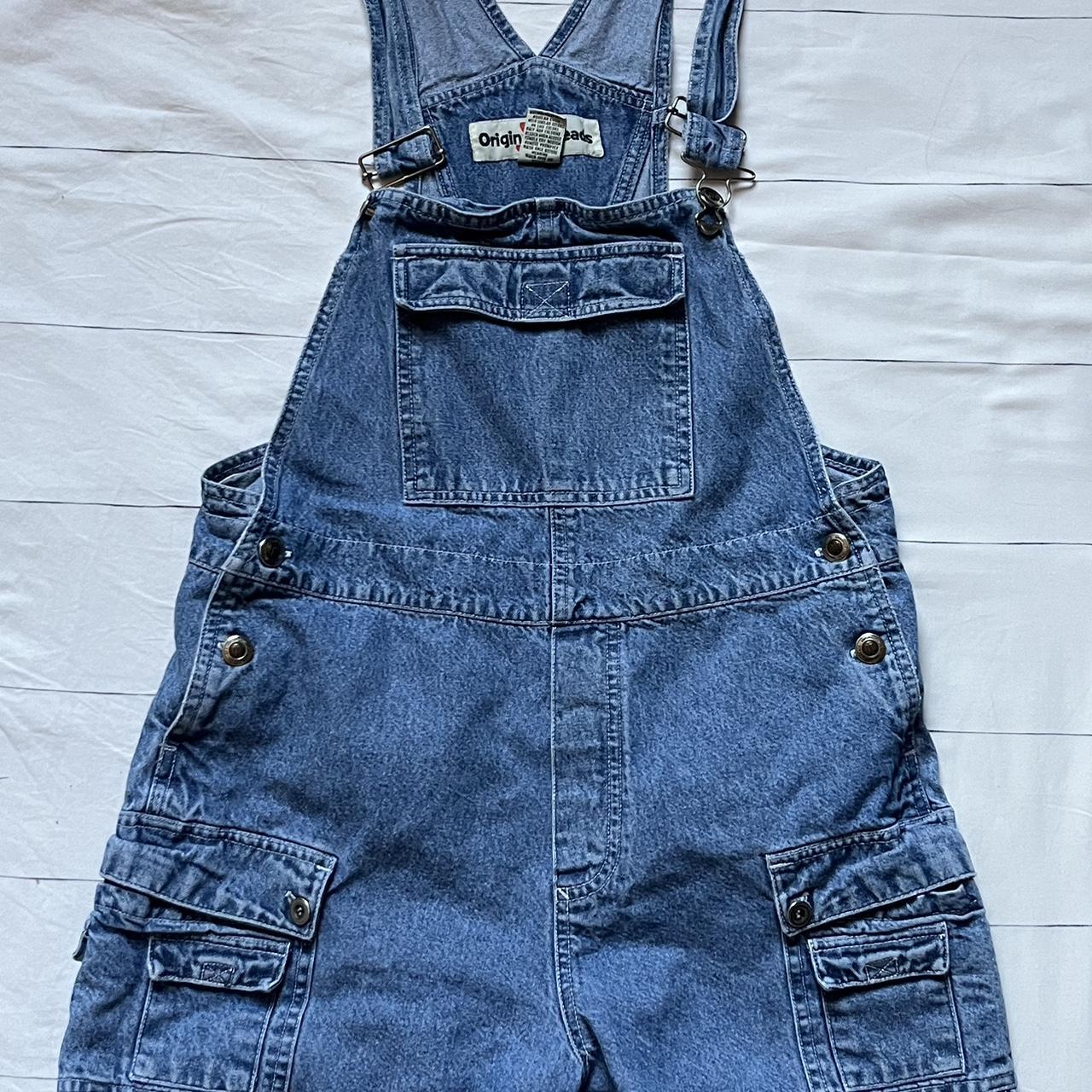 Blue and navy original threads denim overalls with... - Depop