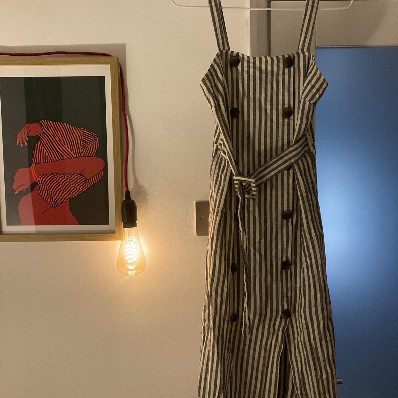 Primark blue and white striped dress with button... - Depop