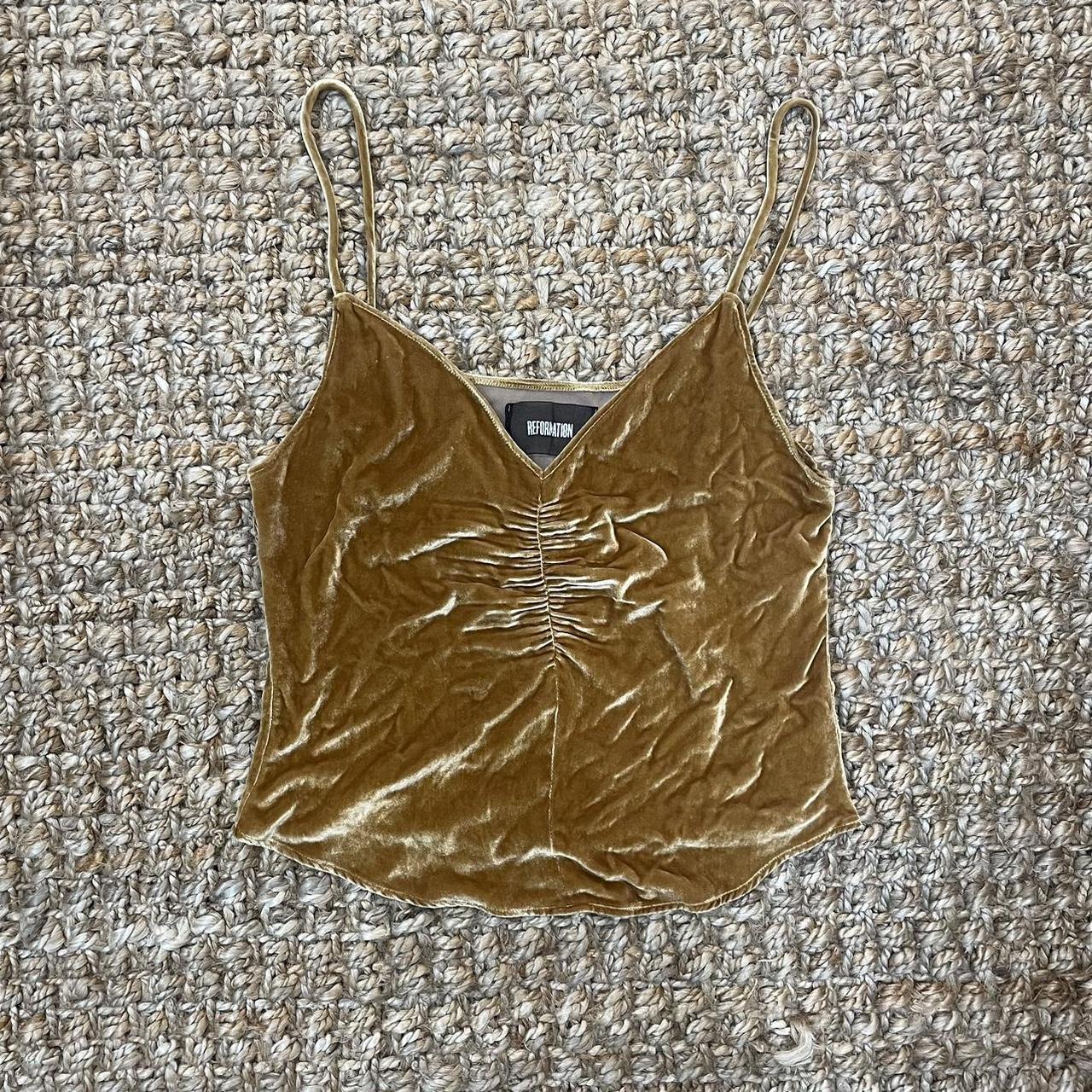 Gold velvet Reformation tank top - Depop