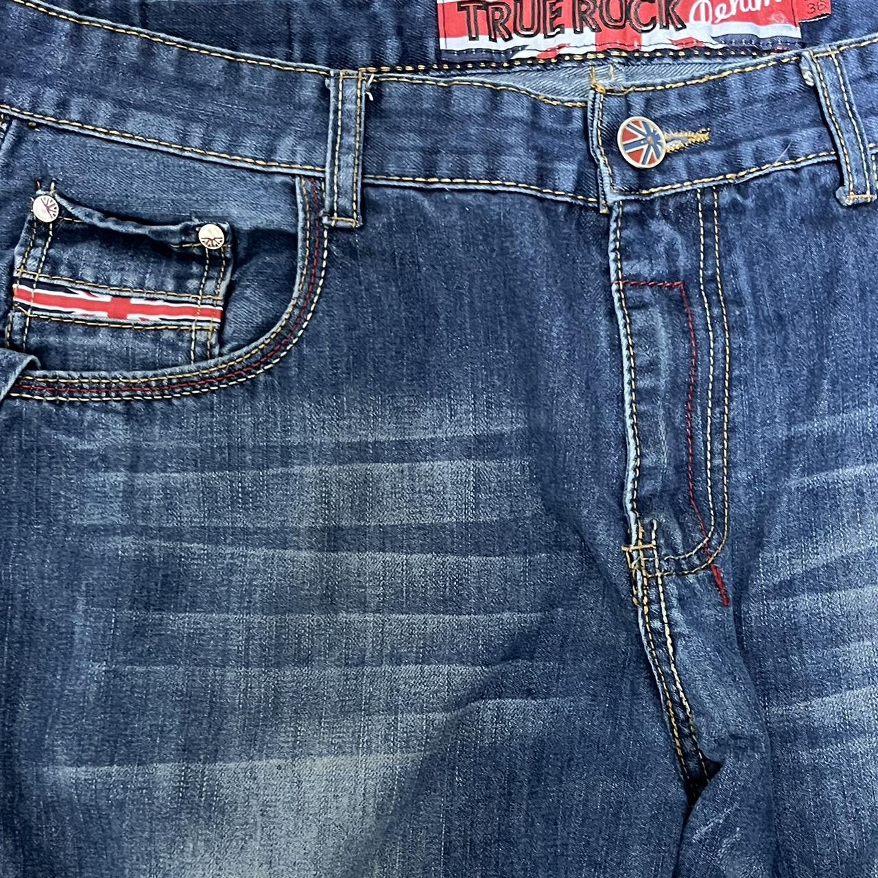 wide leg baggy embroidered distressed... - Depop