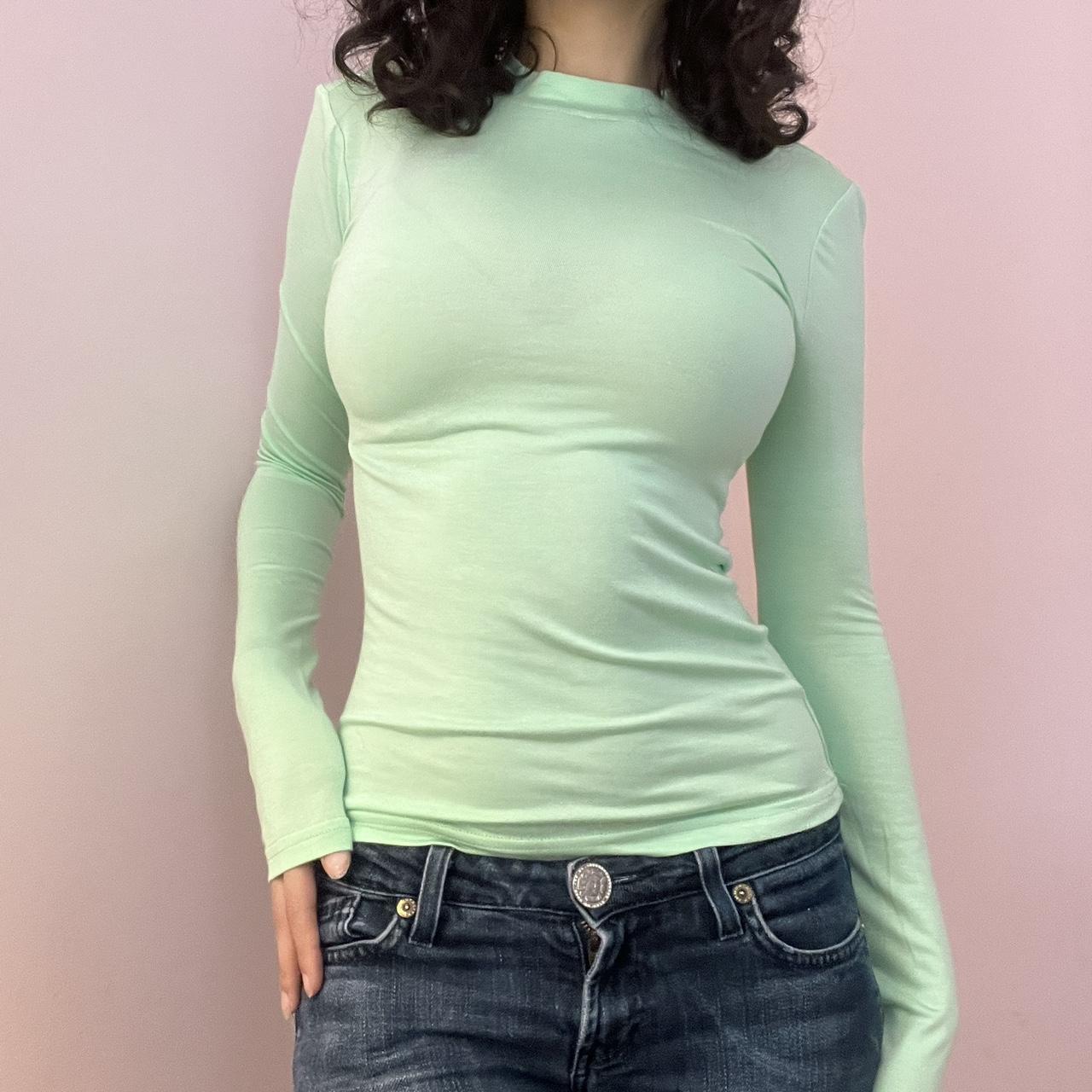 green form fitting mock neck long sleeve shirt 🌿... - Depop