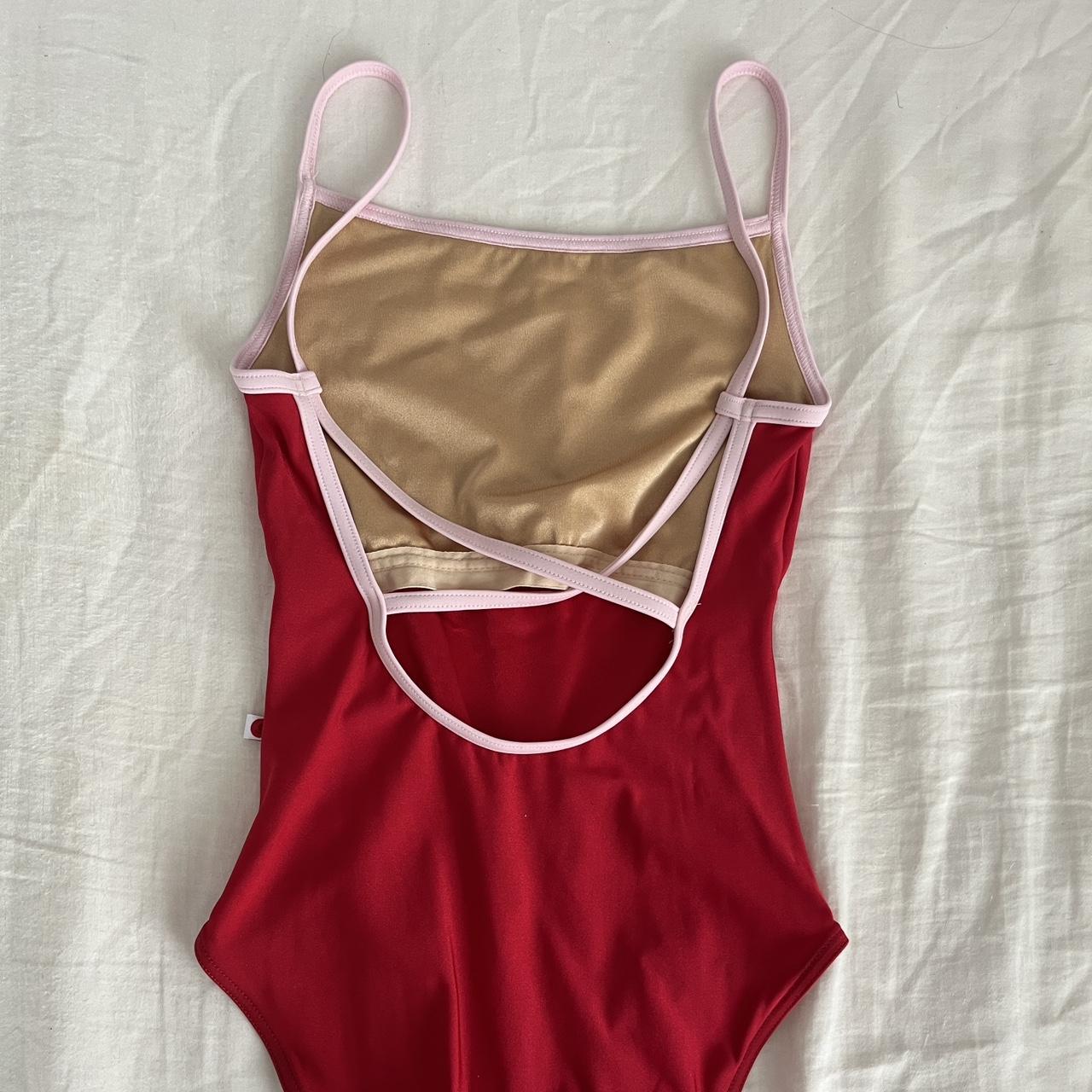 Cherry red Yumiko leotard with pale pink trim. Like... - Depop