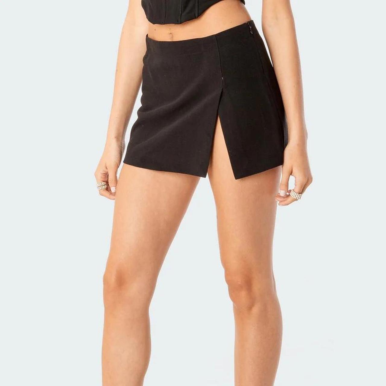 edikted black slit mini skirt as seen on hailey... - Depop