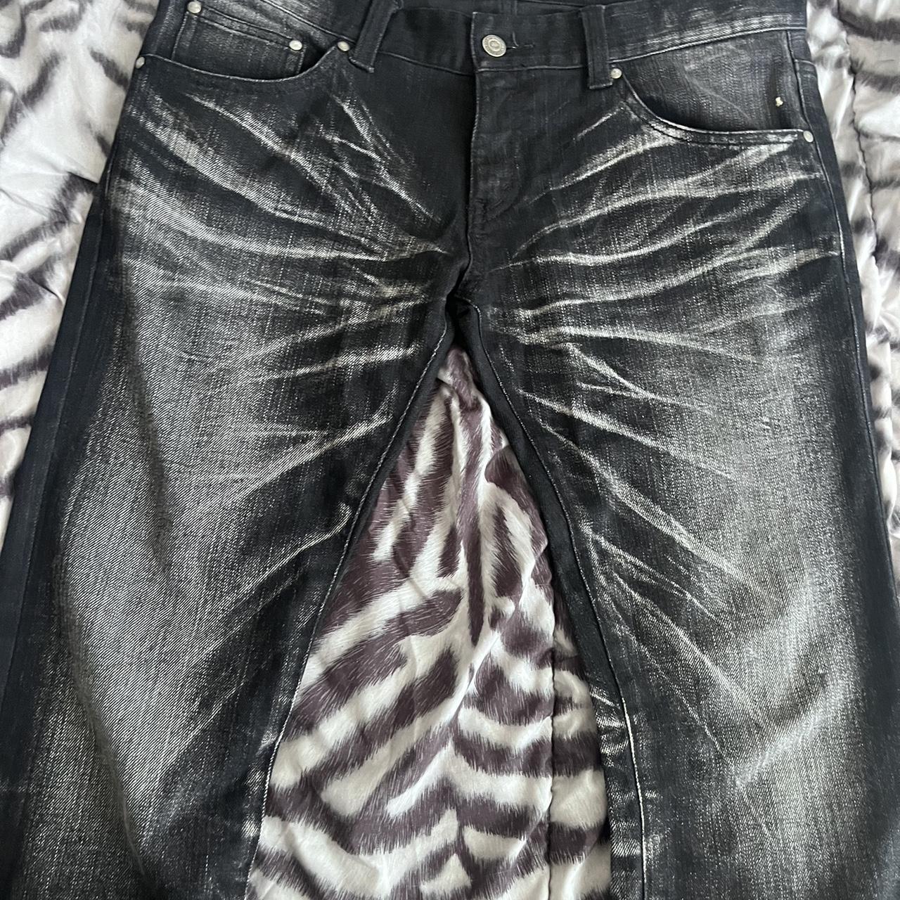 Tornado Mart Skinny flared "scratch” denim Size:LL... - Depop