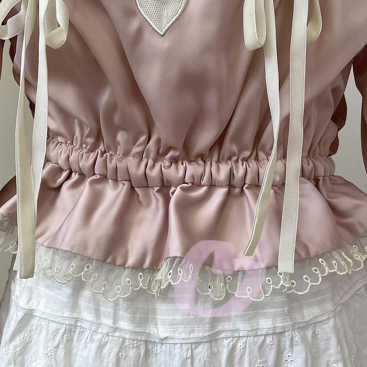 Pink and White Lace Ruffle Ribbon Bomber... - Depop
