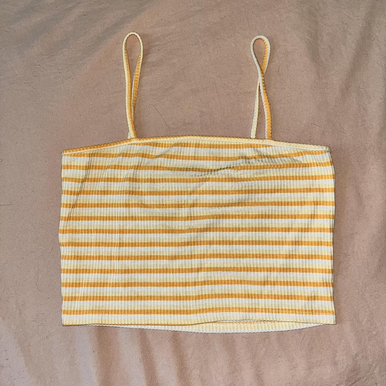 Pacsun basic cropped tank Yellow and white striped... - Depop