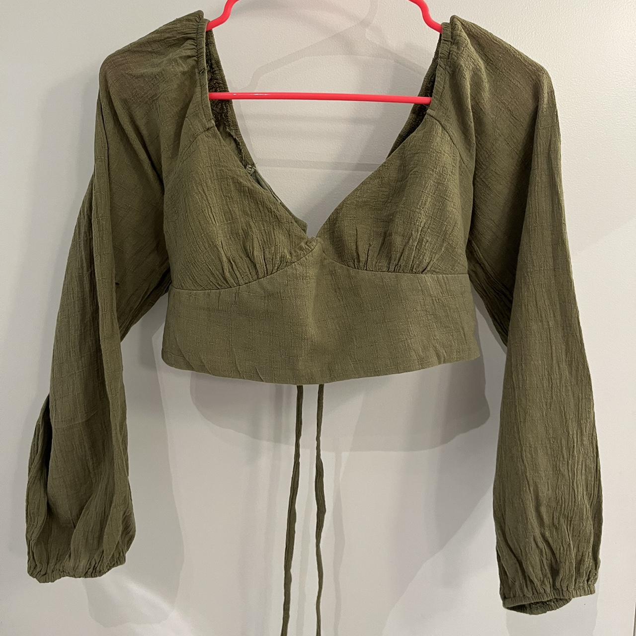 Olive green peasant blouse with lace-up back, makes... - Depop