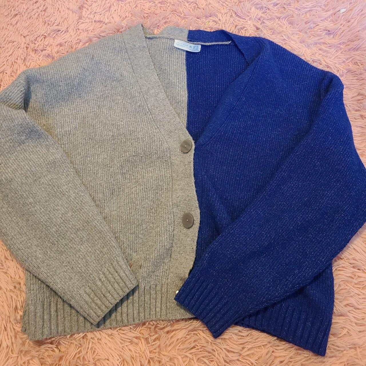 half grey half blue cardigan sweater. Really cute... - Depop