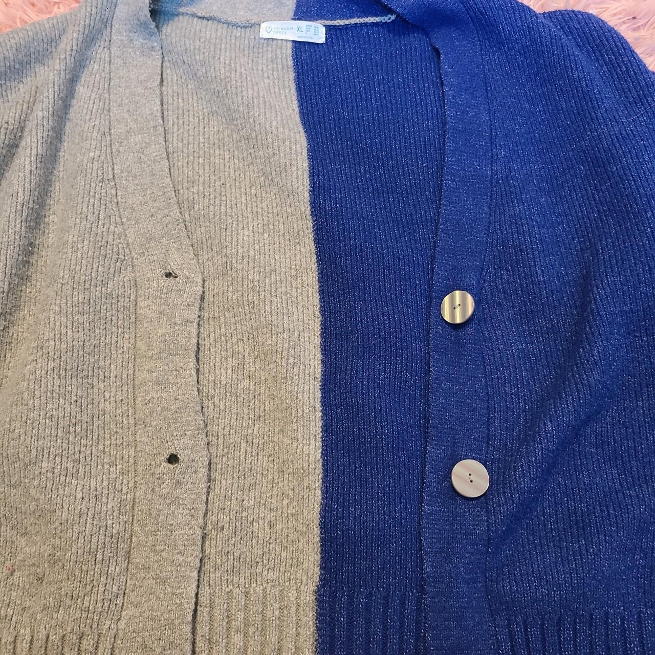half grey half blue cardigan sweater. Really cute... - Depop