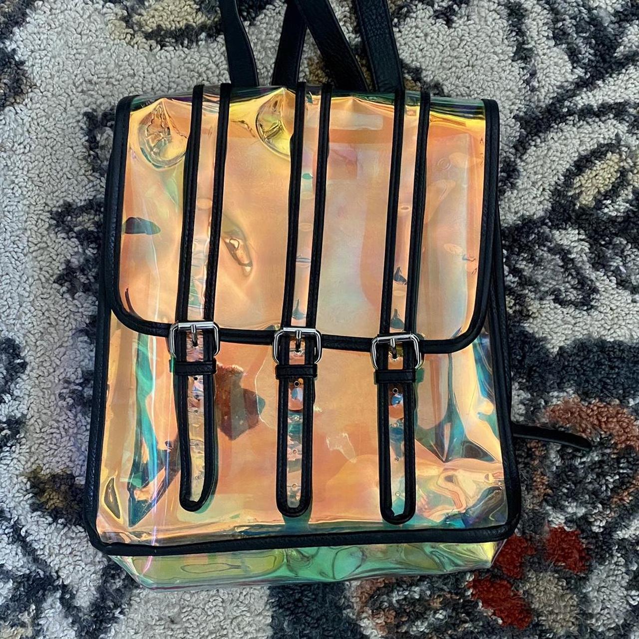 HOLOGRAPHIC VINYL BACKPACK 🩵 DOLLS KILL CURRENT... - Depop