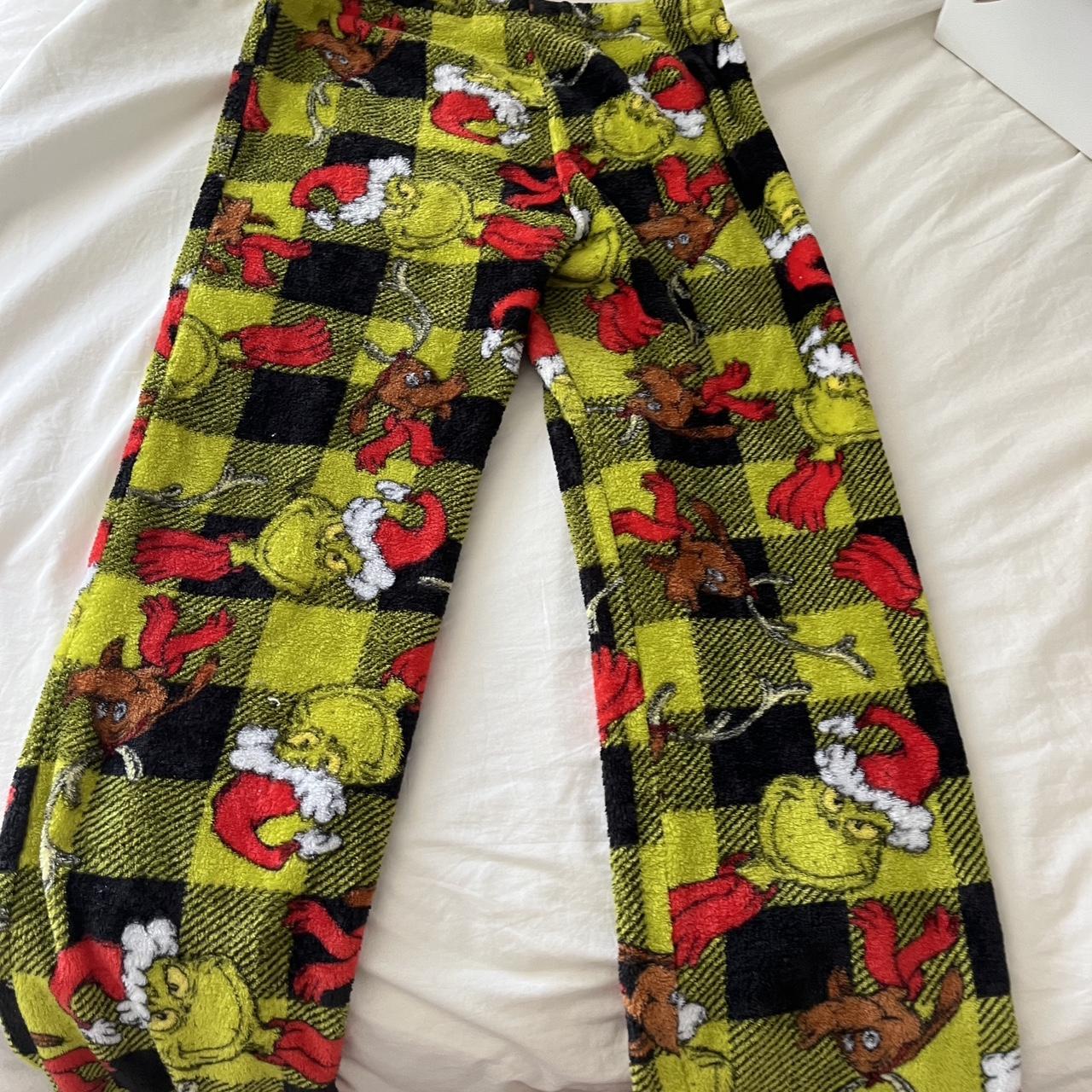 grinch fluffy pj pants so comfy! size medium but... - Depop