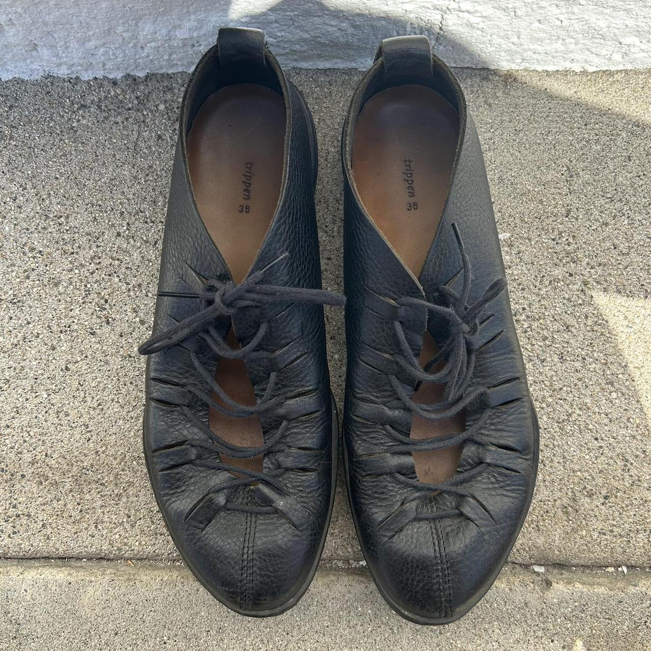 German brand Trippen lace up black shoes with... - Depop