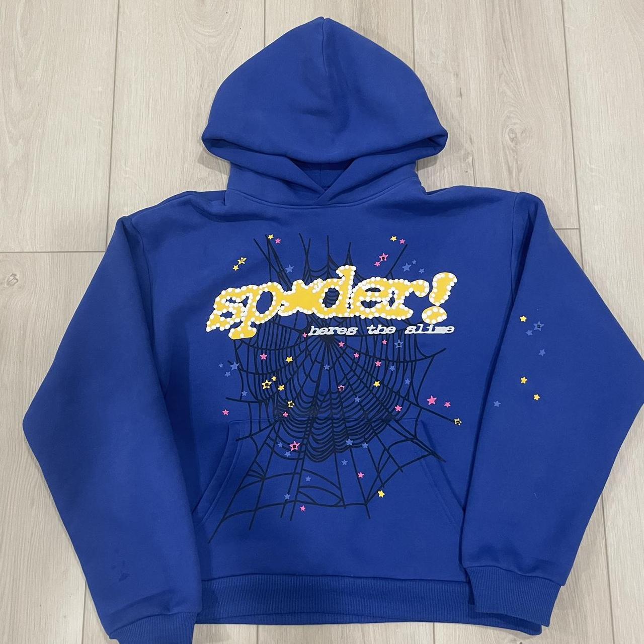 Blue Sp5der TC Hoodie MEDIUM Perfect puff... - Depop