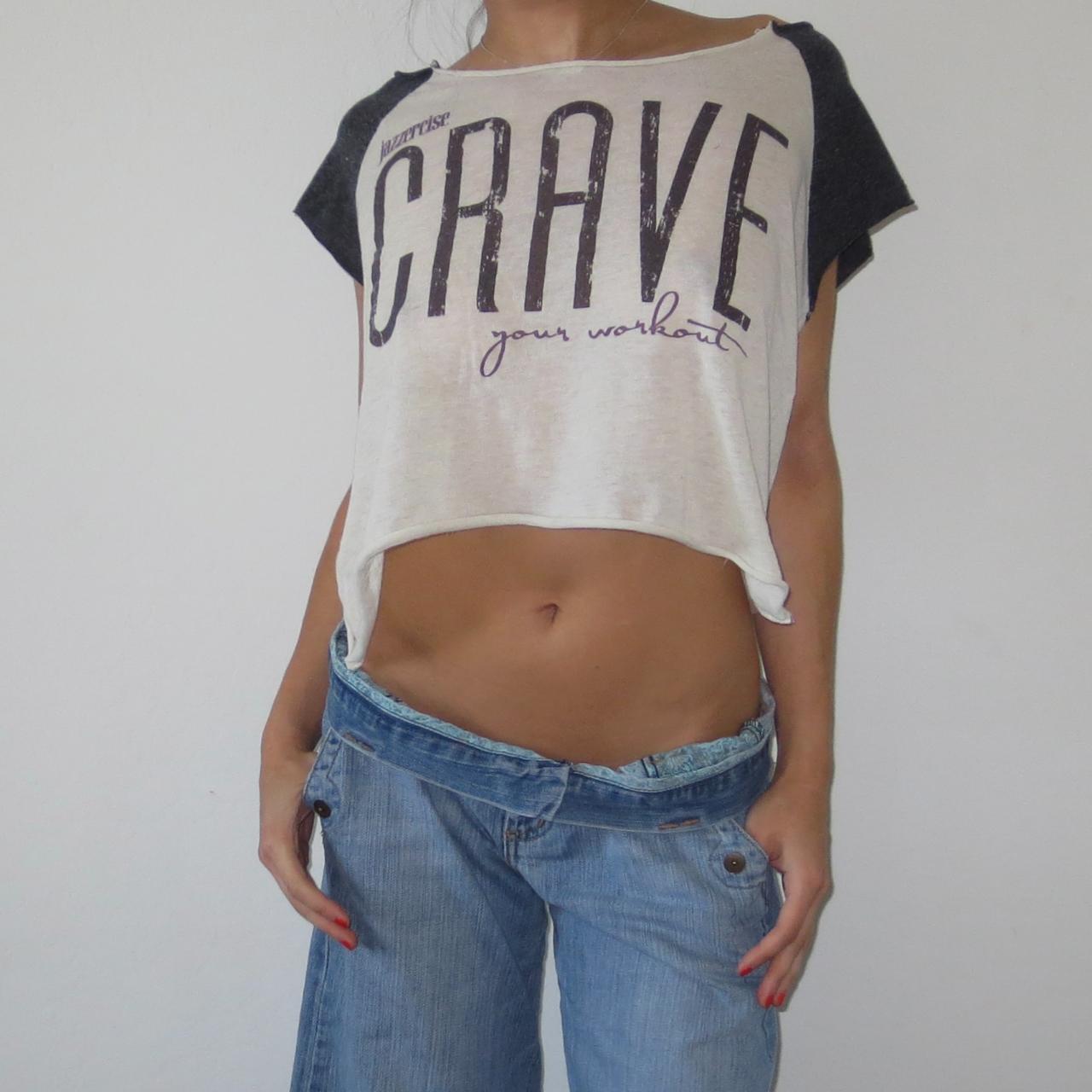 00s jazzercise crave graphic tee colorblock raglan... - Depop