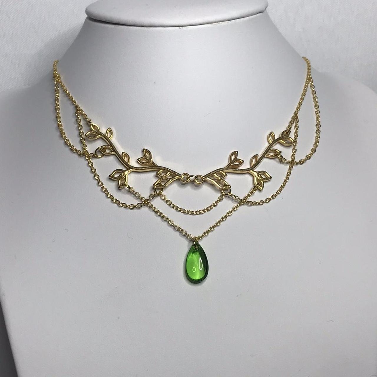 Handmade Elf necklace in gold🧝‍♀️ Green gem... - Depop