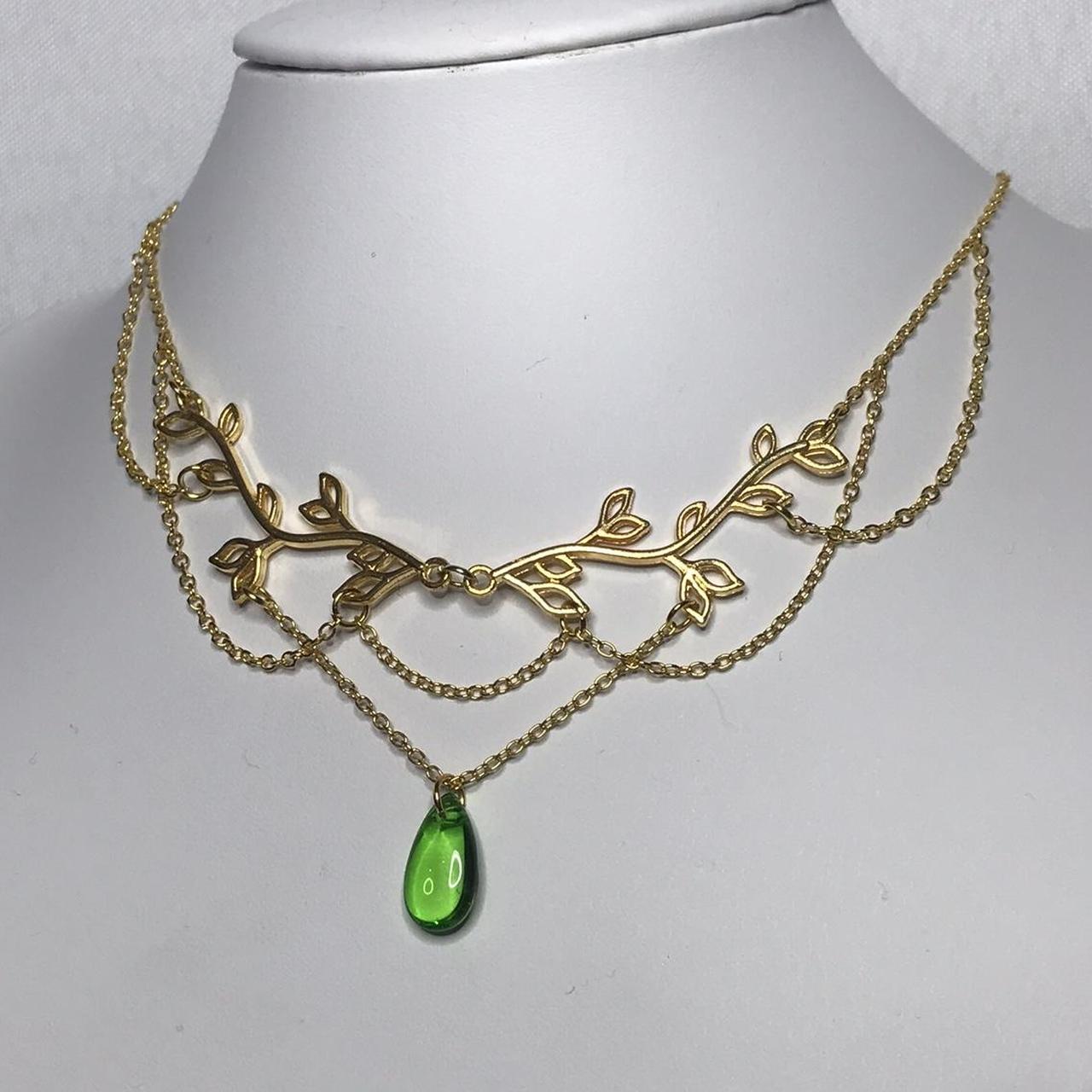 Handmade Elf necklace in gold🧝‍♀️ Green gem... - Depop