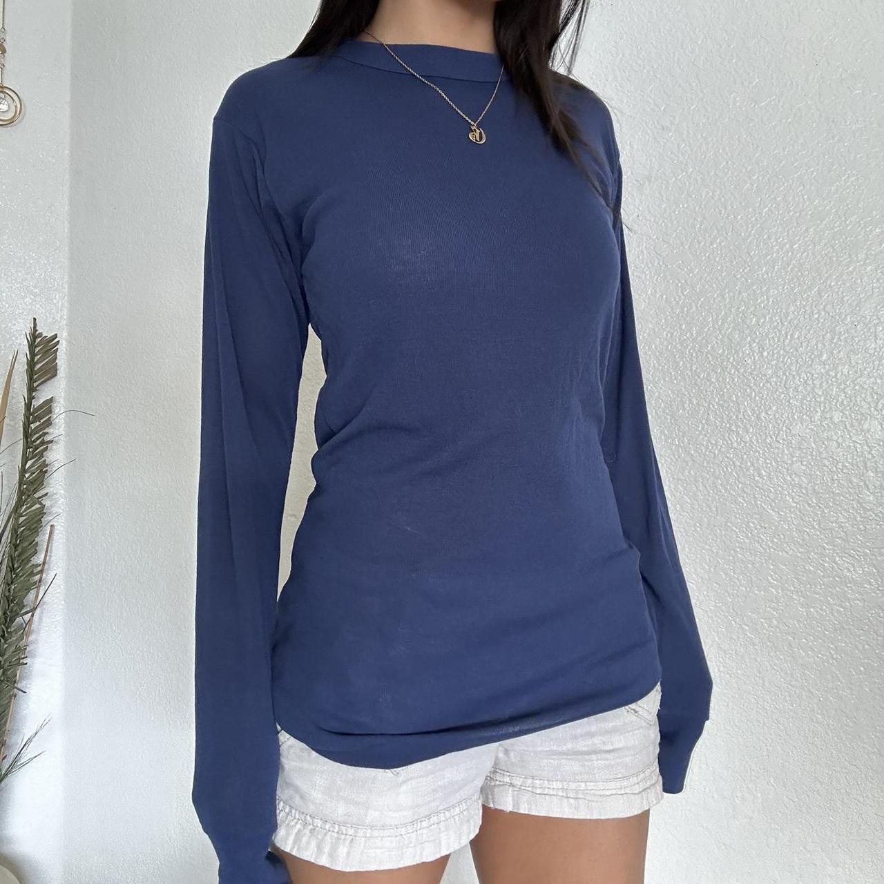 navy mesh long sleeve top 🫐🐰 + length 27.5 inches +... - Depop