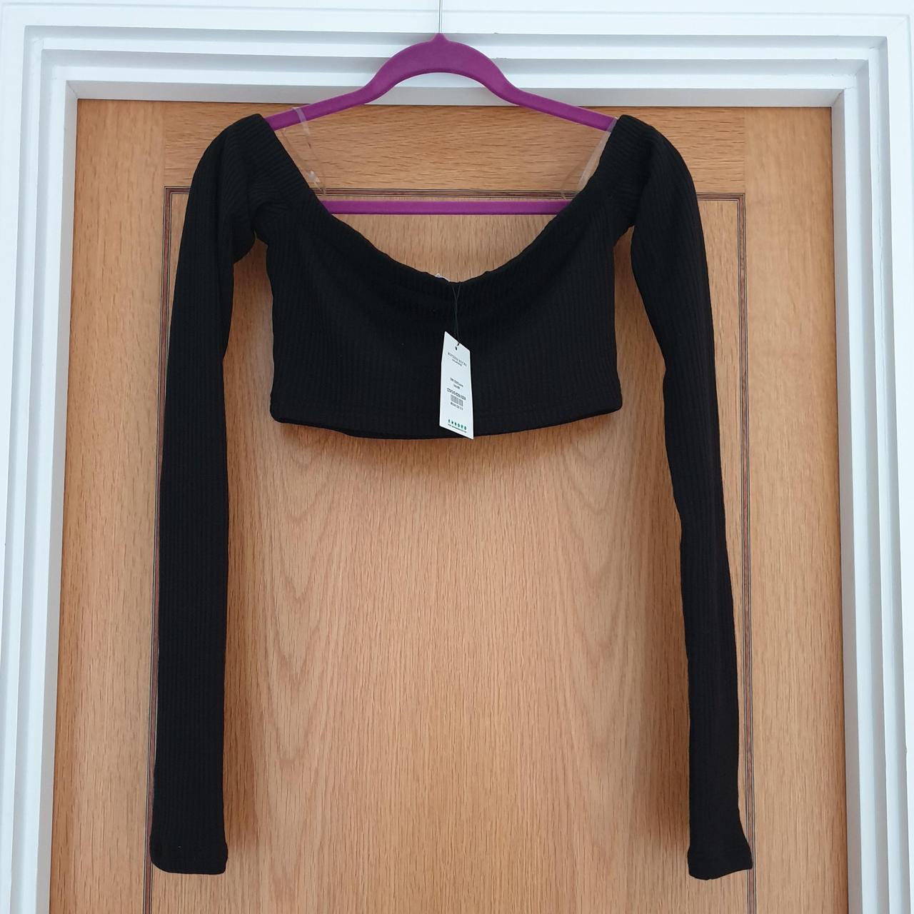 Stunning Black Ribbed Crop Top by Mistress Rock -... - Depop