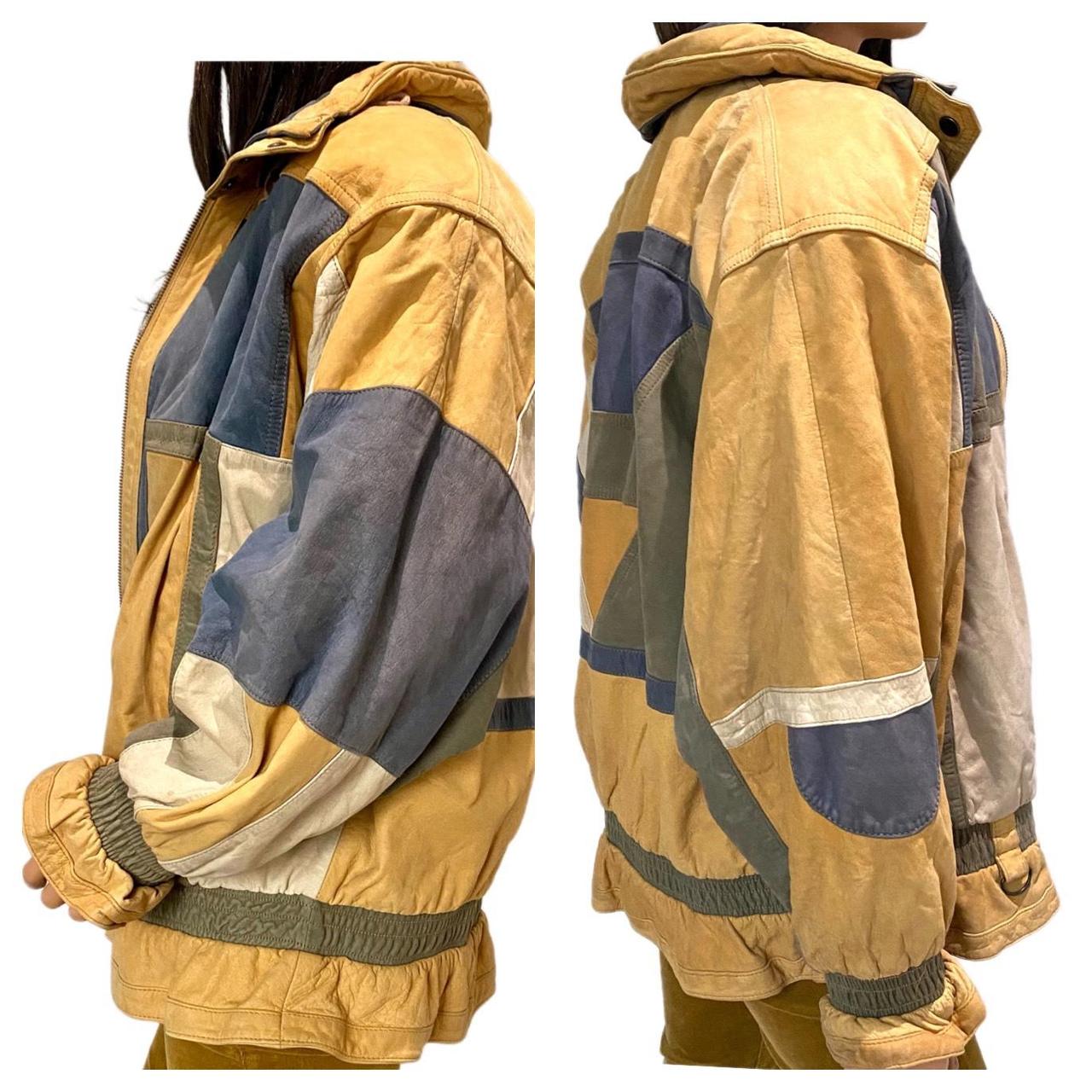 Vintage 80's Color block suede Leather Jacket... - Depop