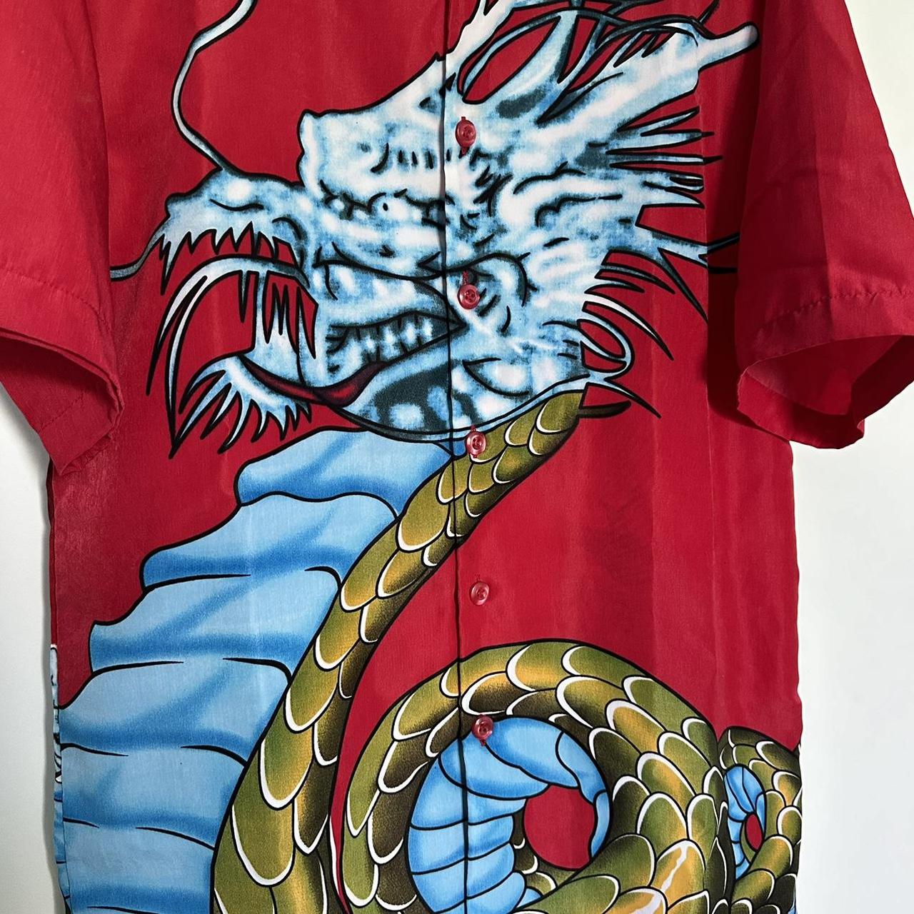 red dragon button up shirt - Depop