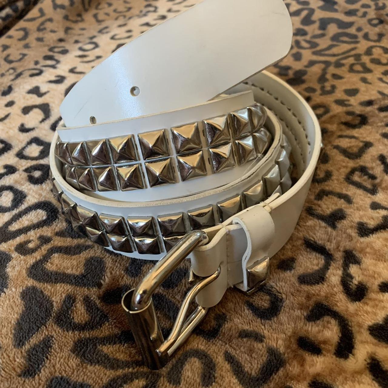 white studded belt 46in from buckle flaws are... - Depop
