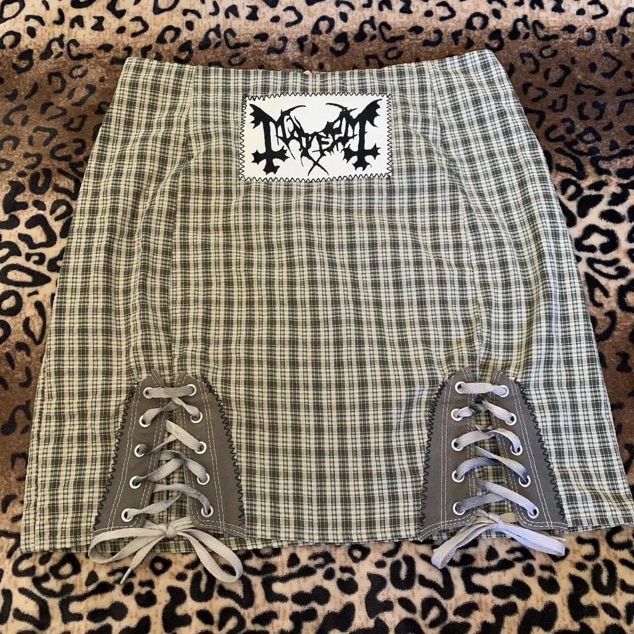 handmade by me Mayhem green plaid mini skirt size s... - Depop