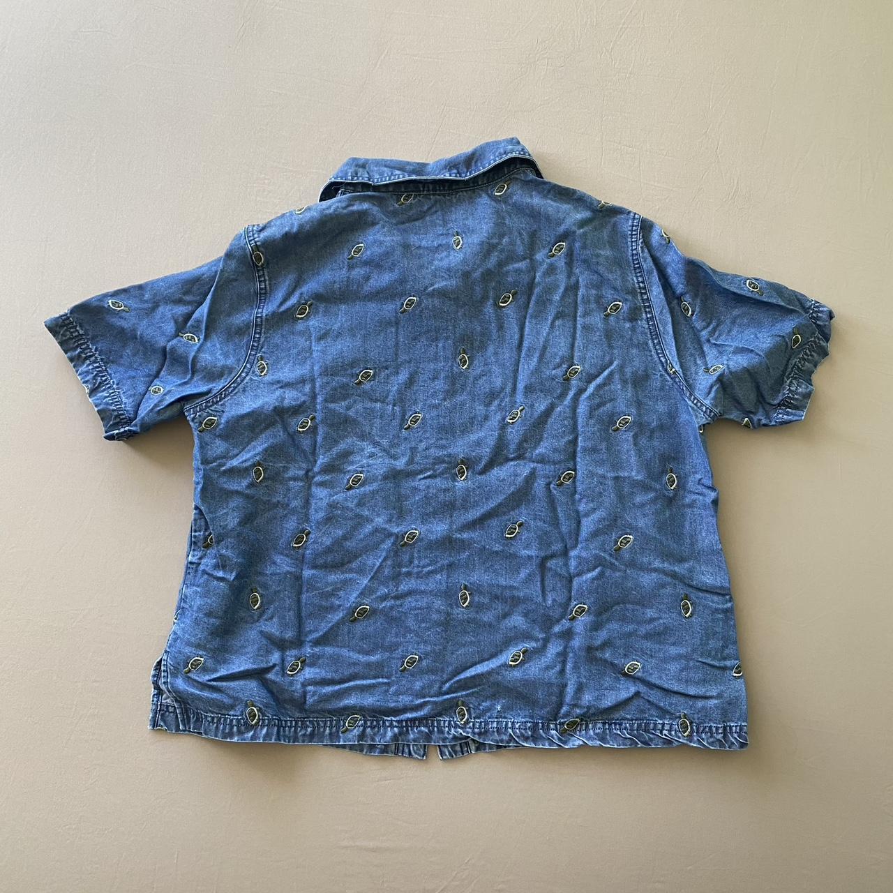 Vintage Denim Turtle Embroidery Camp Collar -... - Depop
