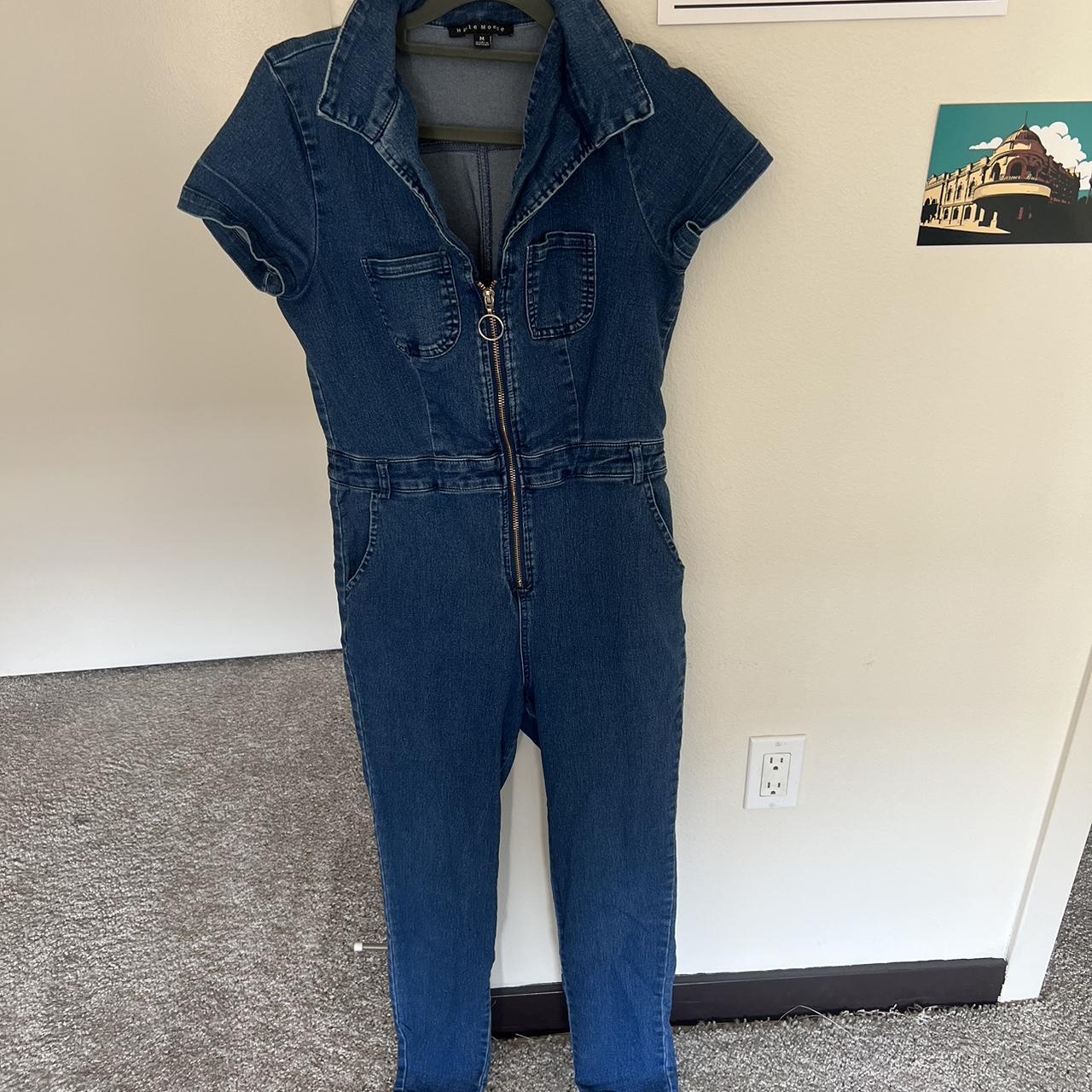 Denim Workers Jumpsuit. Size M. The cut of the... - Depop