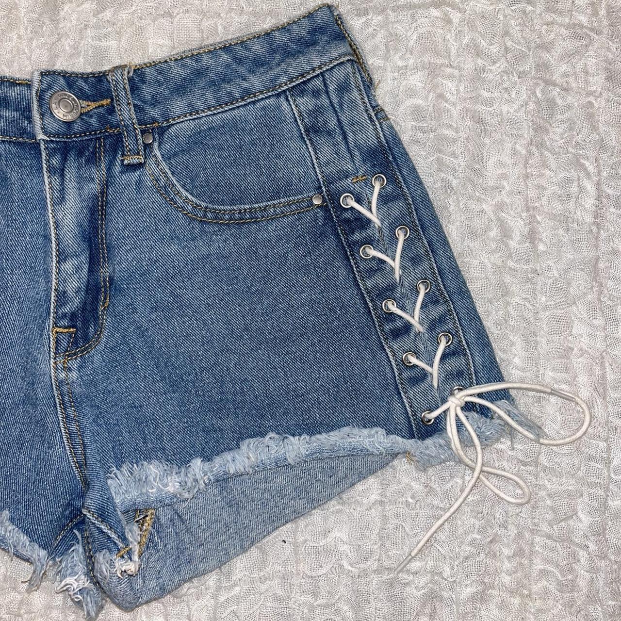 Lace-Up Daisy Dukes 🛻 nonstretch denim shortie... - Depop