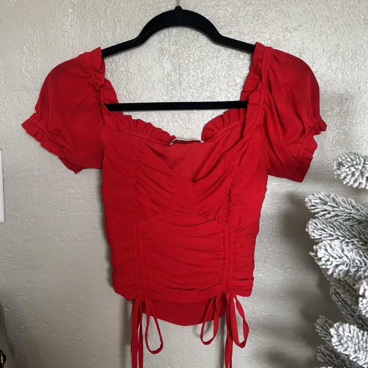 O.Vianca Red Ruffle Top with tieable Bows ️ -perfect... - Depop