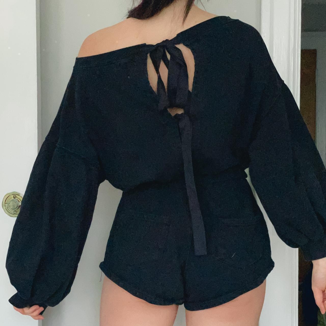 Black Stylnanda romper with ribbons to tie in the... - Depop