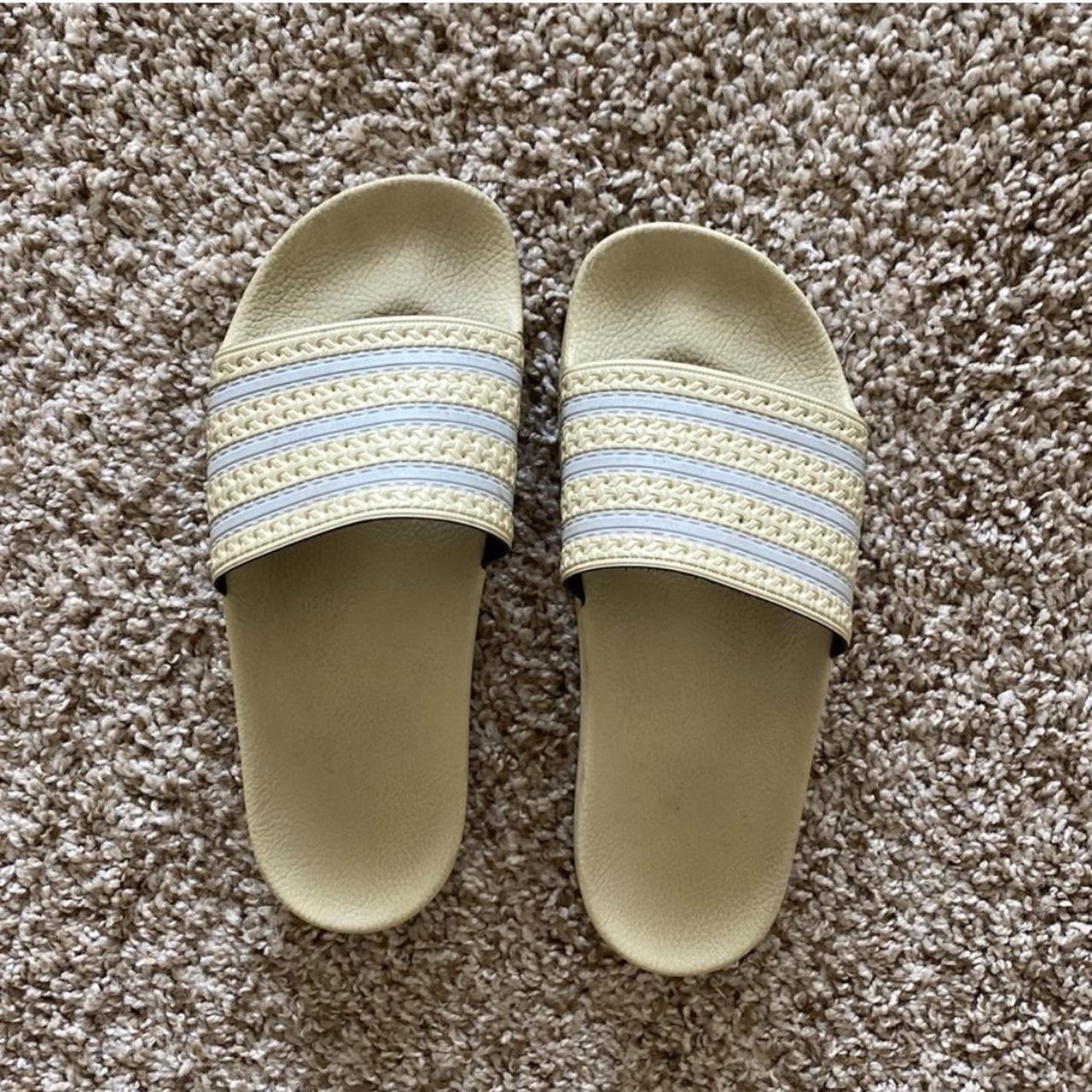 Sand/Cream Adidas Slides - Depop