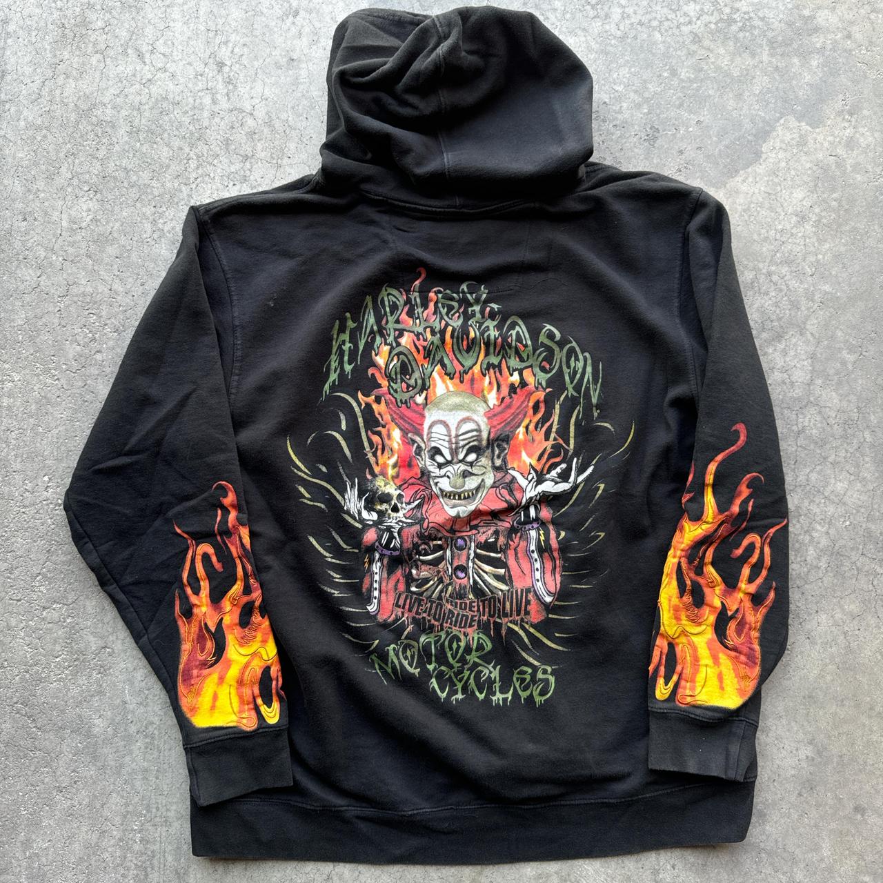 Vintage Y2K Harley Davidson Horror Clown Flames... - Depop