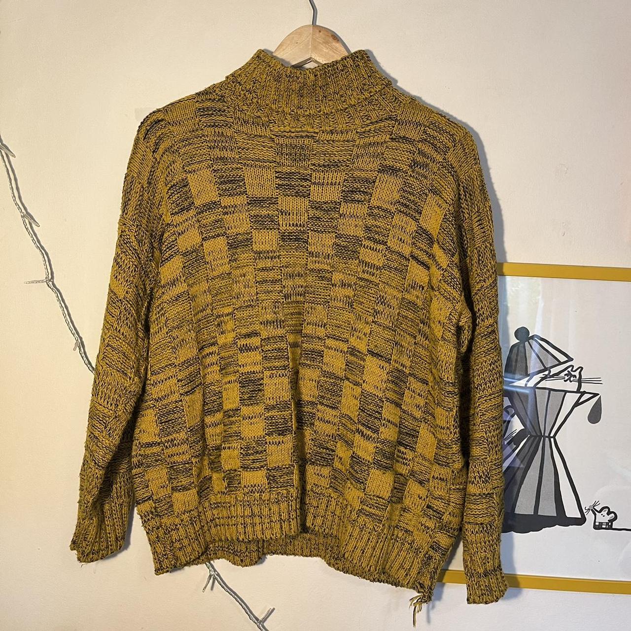 Monki turtle neck yellow jumper. Checkered pattern.... - Depop