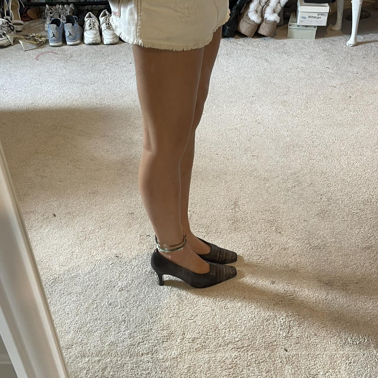 Vintage Brown Leather Pointed Toe Kitten Heels Eu 38 Depop