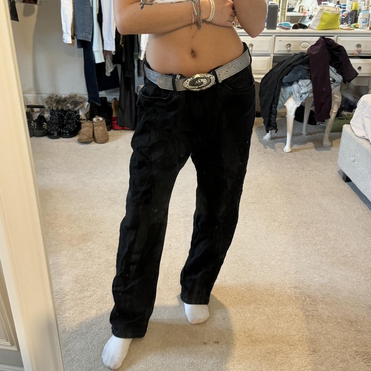 Black baggy oversized low waisted jeans W42 L29 - Depop