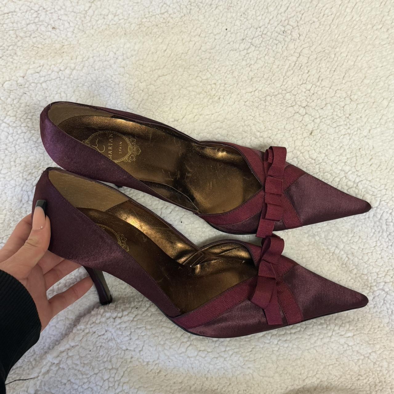 Cutest burgundy red pointed toe heels with bow... - Depop