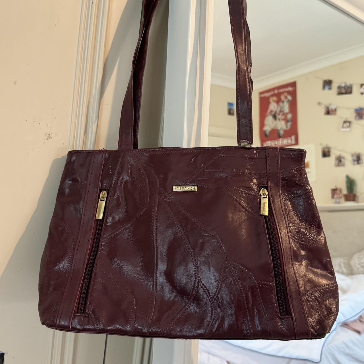 Vintage Burgundy leather shoulder bag tote bag One... - Depop