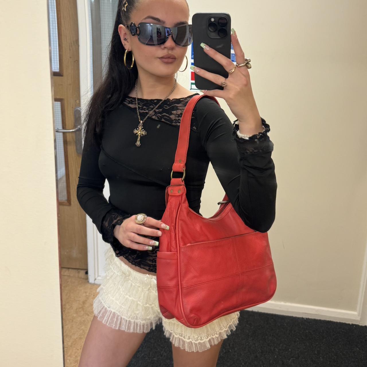 Vintage Y2K red real leather shoulder bag 🍒 Real... - Depop