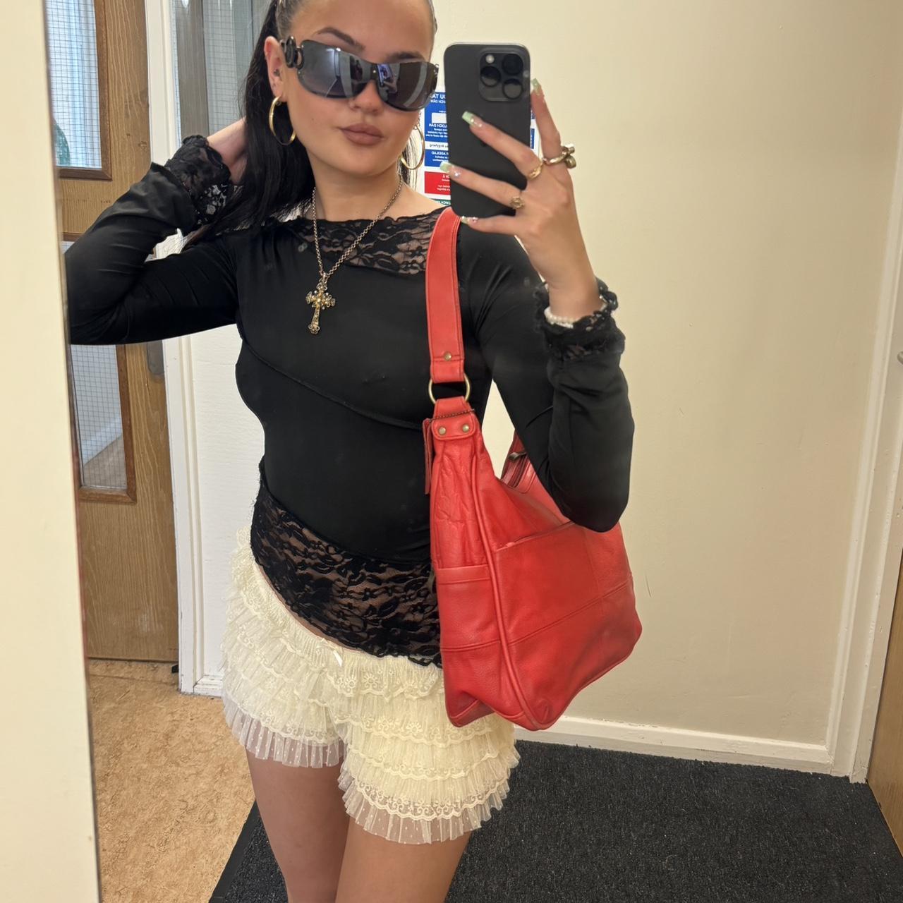 Vintage Y2K red real leather shoulder bag 🍒 Real... - Depop